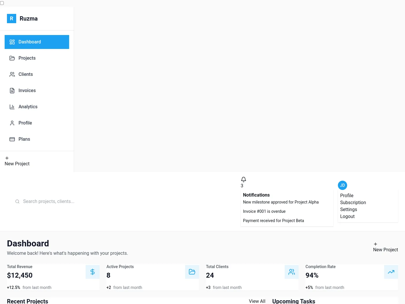 Ruzma: Comprehensive Freelancer Project Management SaaS Platform