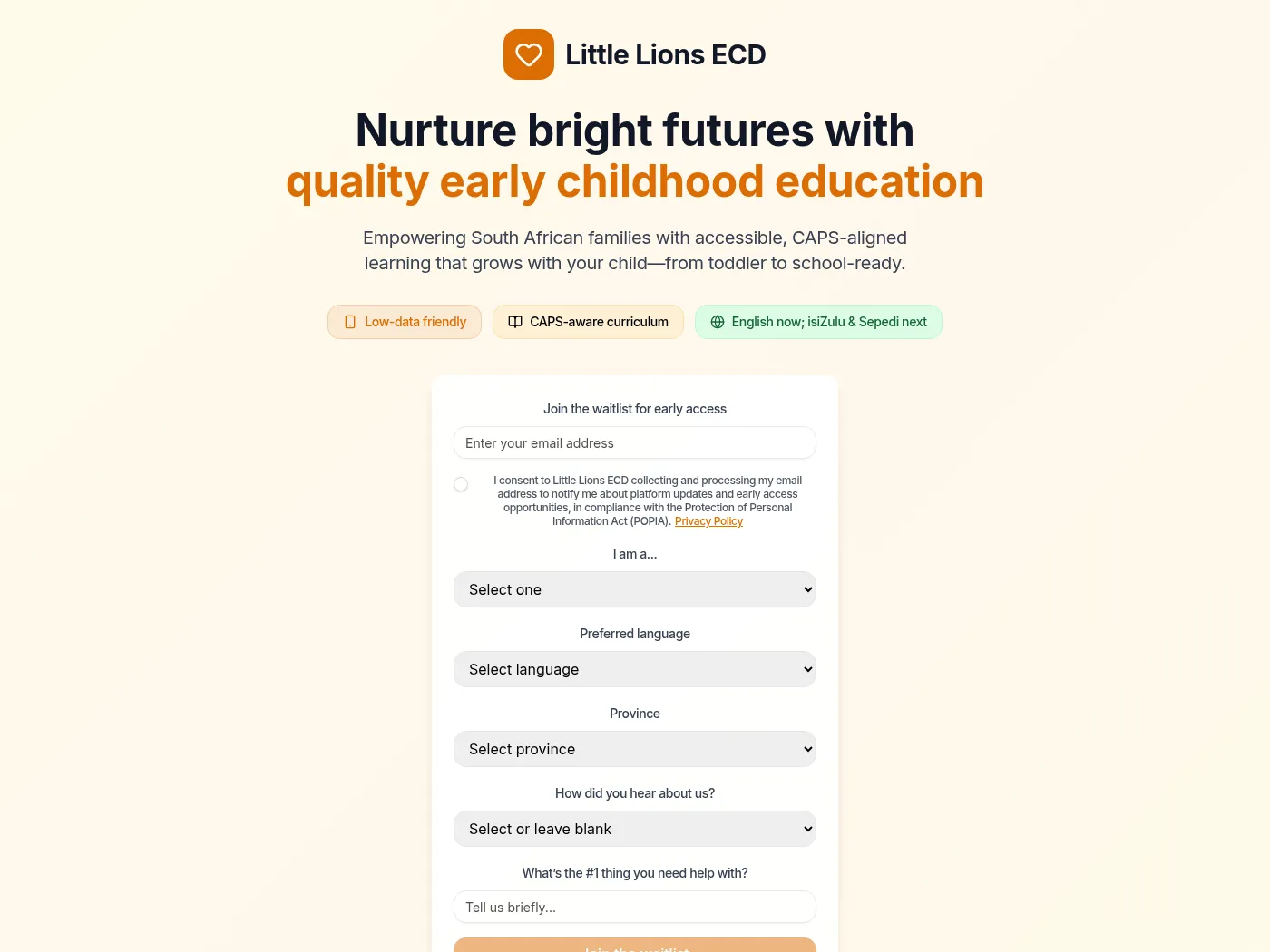 South African ECD Platform Landing Page