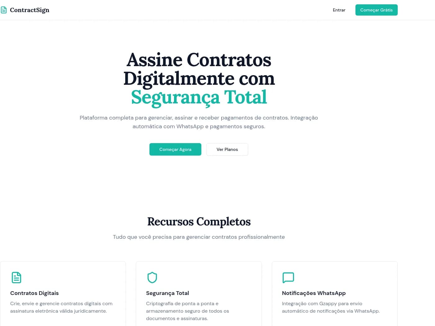SAAS de Assinatura de Contratos com Integração Gzappy e Pagamentos Assas