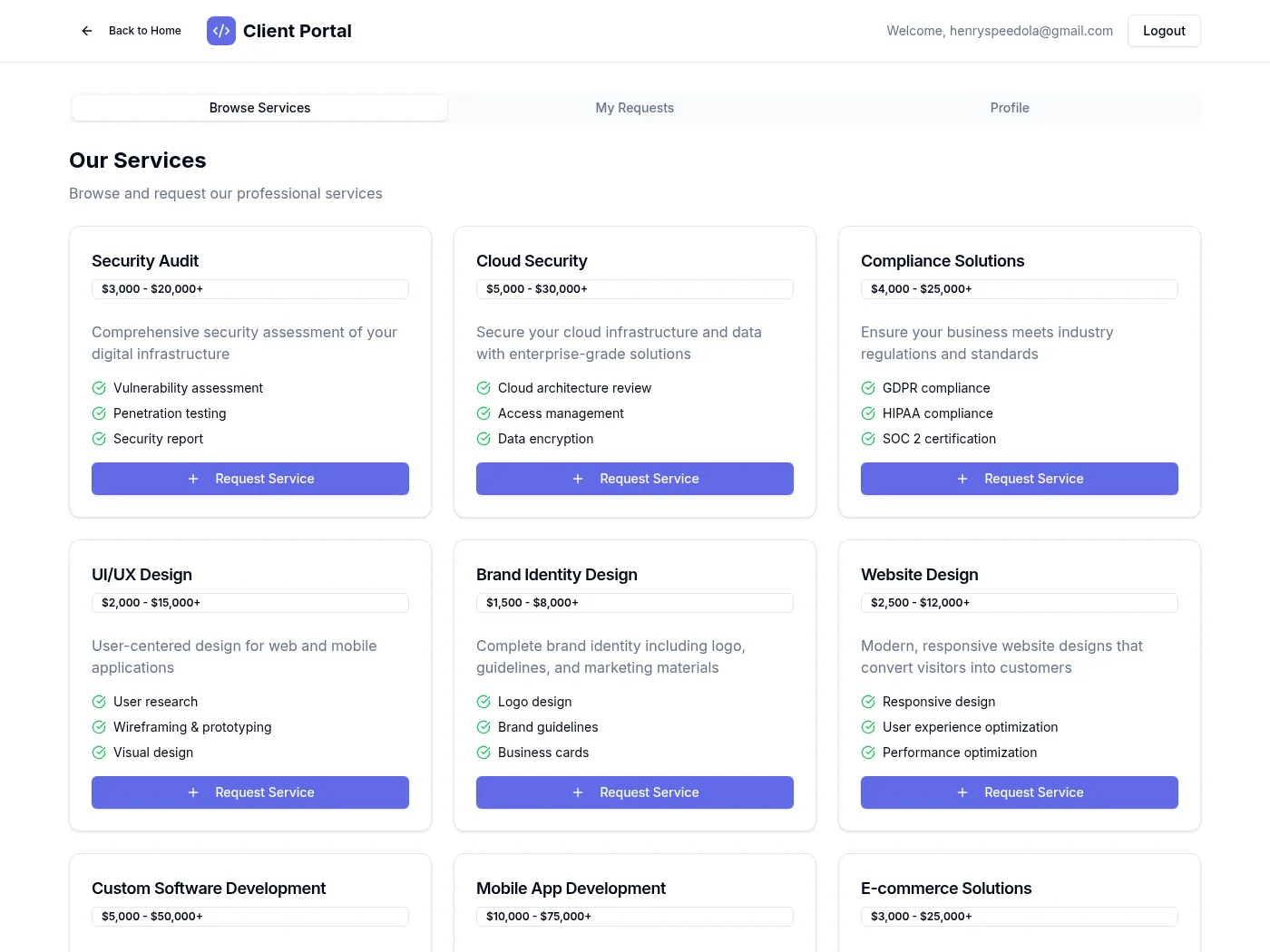 SaaS Services Demo Platform with Client Portal & Admin Panel