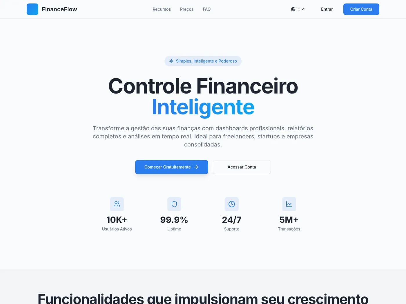 SaaS Financeiro Minimalista para Empresas e Usuários Individuais