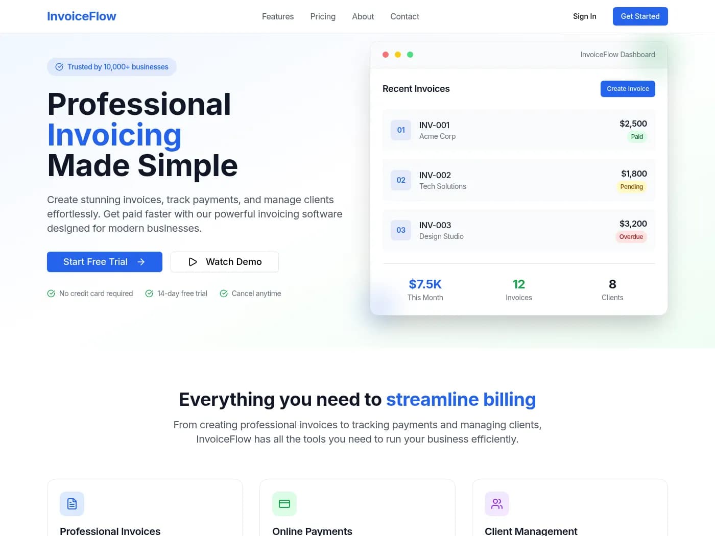 SaaS Invoicing Software Website