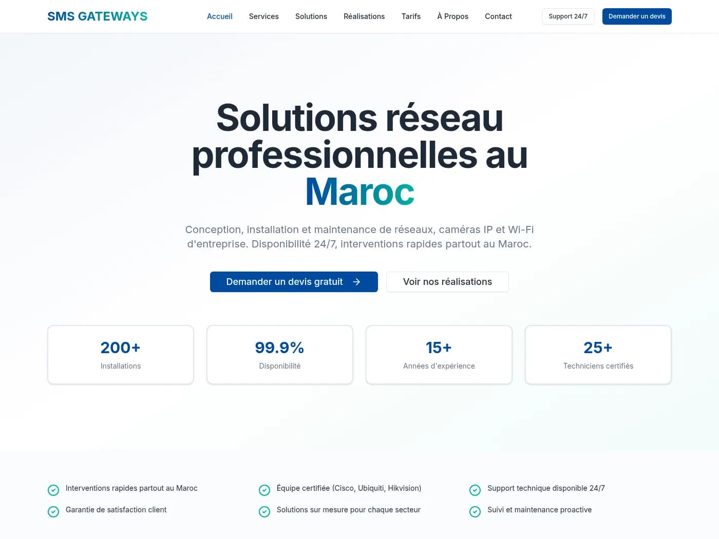Plateforme SaaS pour Solutions Réseau, Wi-Fi, Caméras & Support Entreprise au Maroc