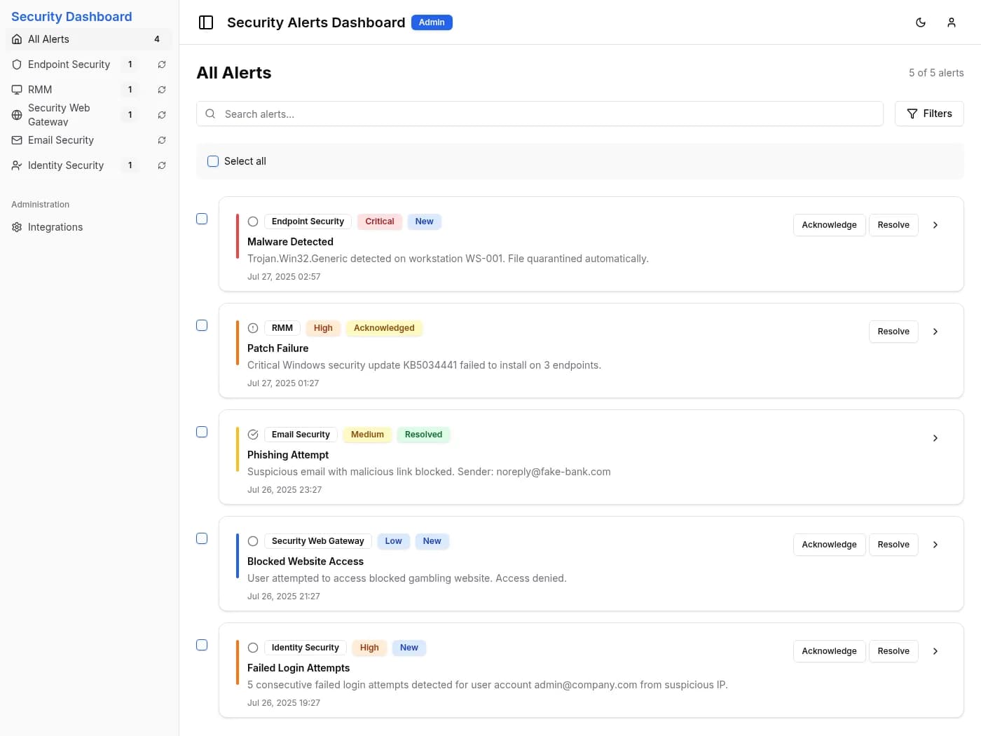 SaaS Security Alerts Dashboard (Phase 1 Web UI)