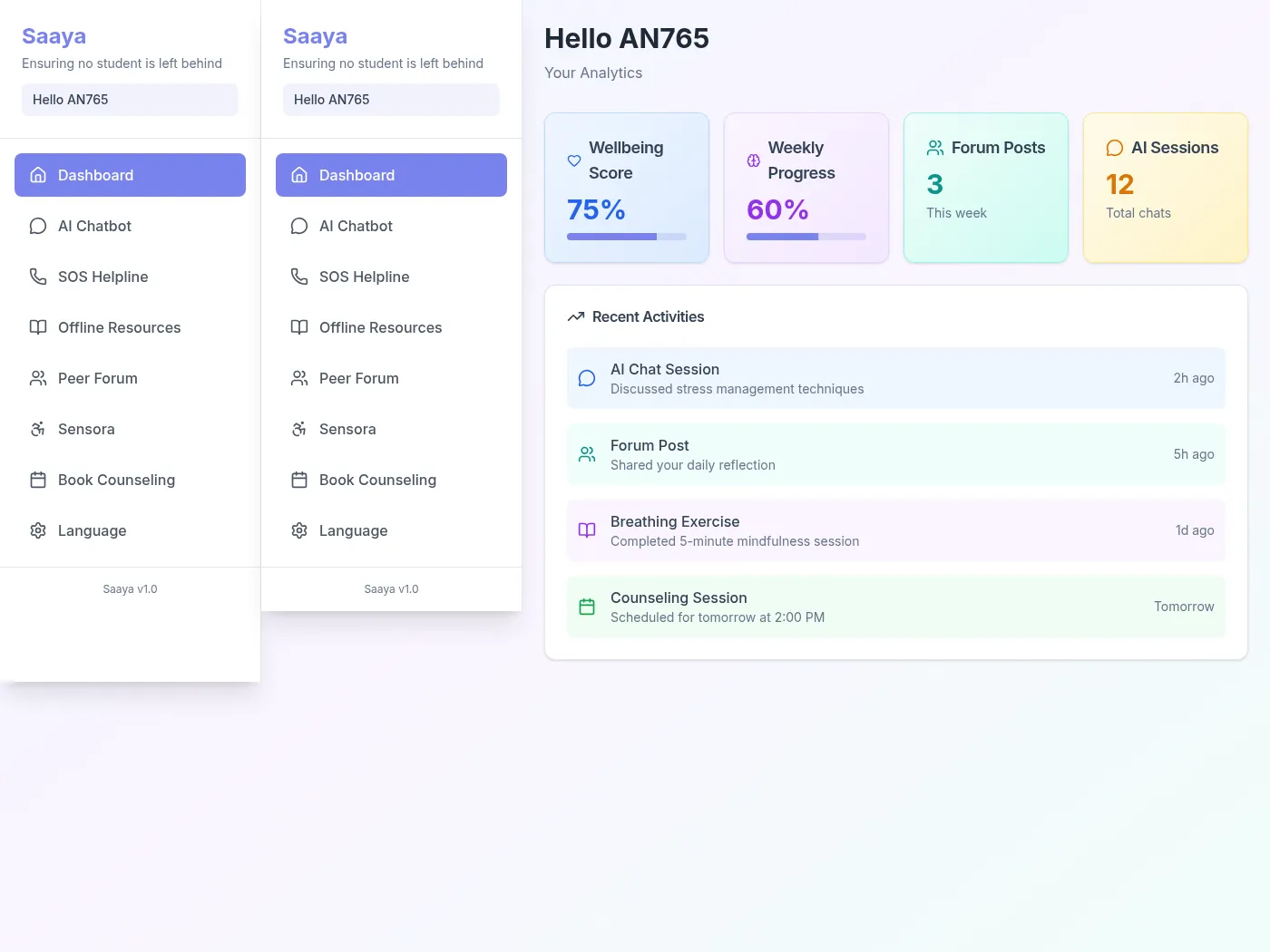 Saaya: A Multilingual, Inclusive Student Wellbeing Platform