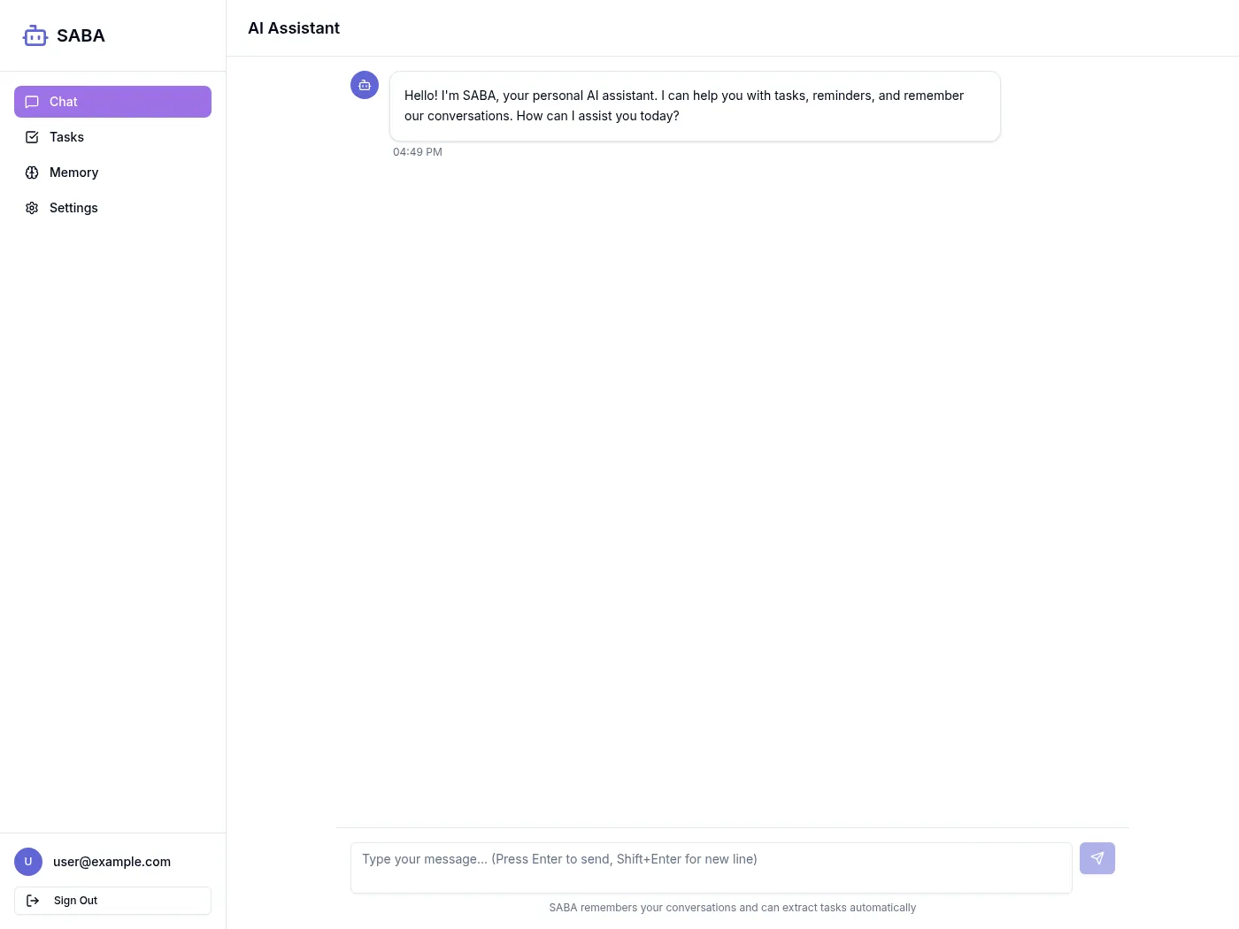 SABA – Context-Aware Memory-Driven Personal AI Assistant Web App