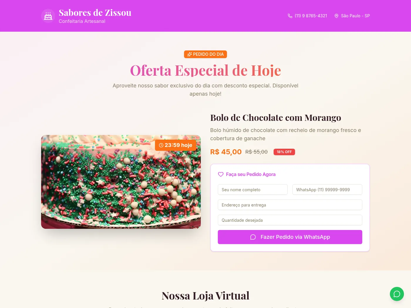 Sabores de Zissou - PWA de Confeitaria com Encomendas e Loja Virtual