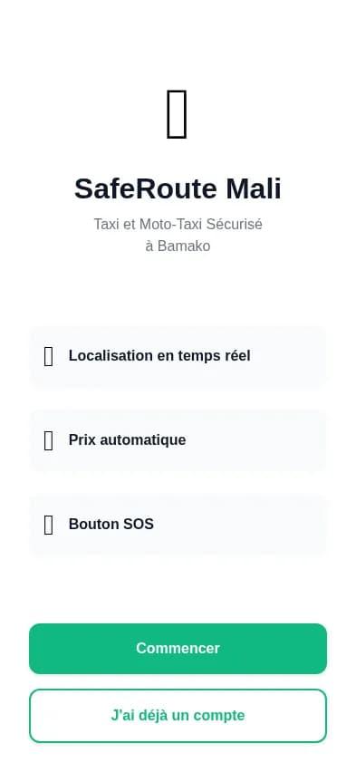 SafeRoute Mali – Taxi et Moto-Taxi Sécurisé avec Calcul Automatique du Prix en Temps Réel