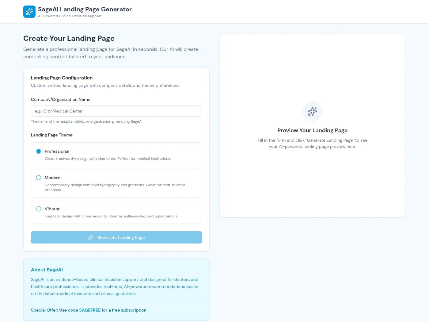 SageAI Landing Page Generator