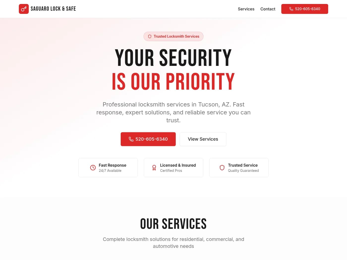 Saguaro Lock & Safe Red-Themed Locksmith Website