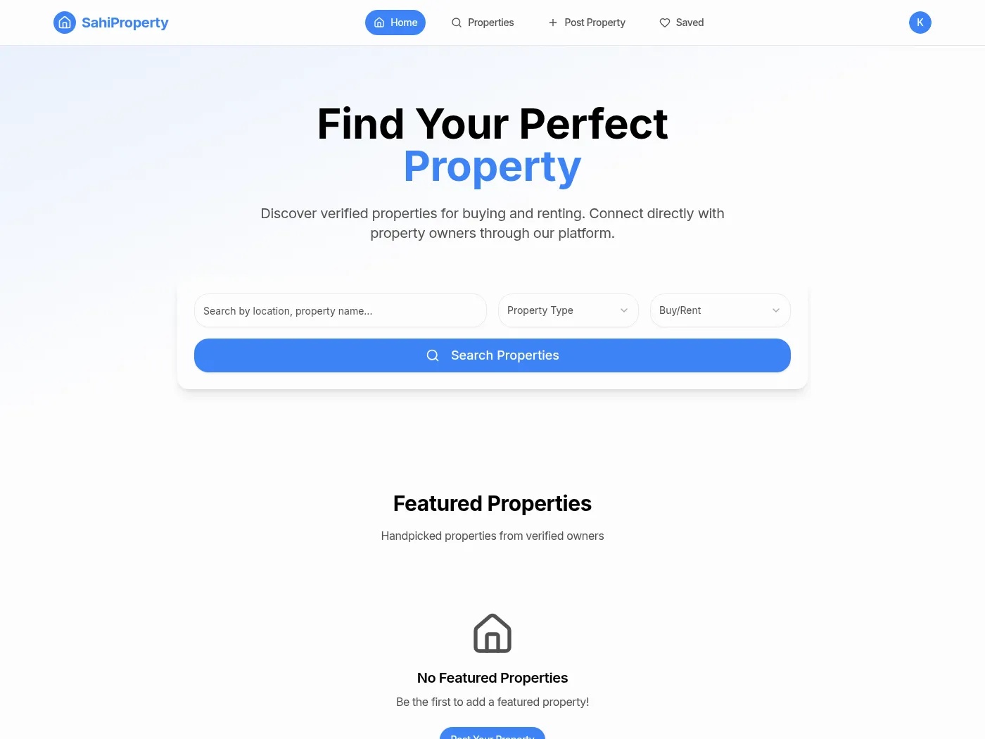 SahiProperty MVP - Modern Real Estate Platform