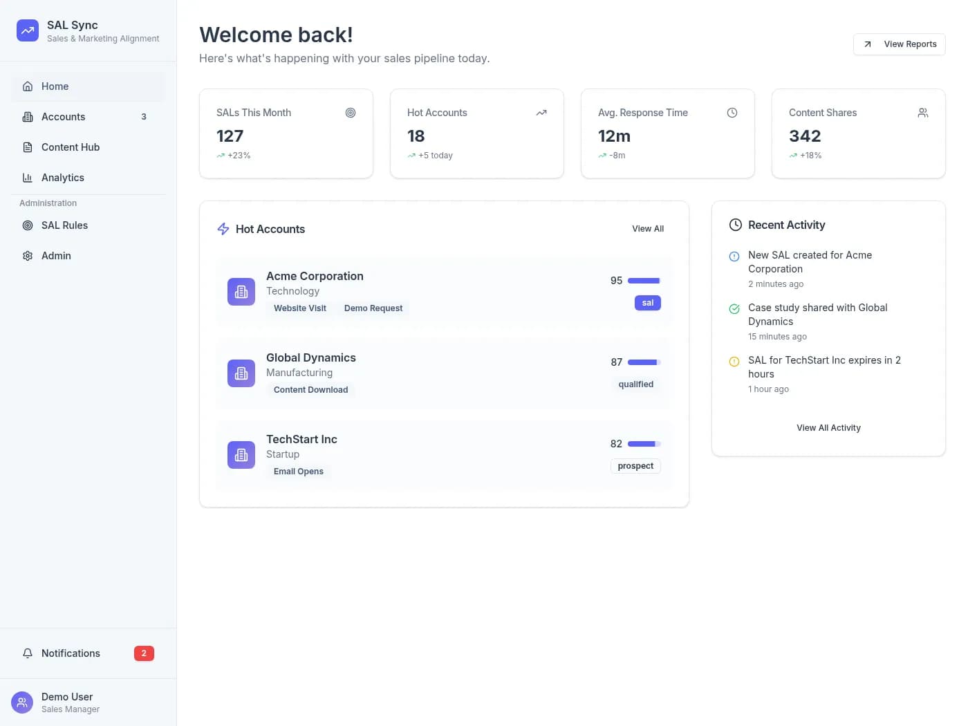 SAL Sync: Real-Time Sales & Marketing Alignment SaaS Platform