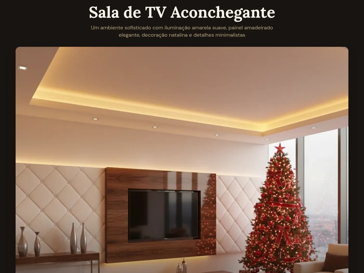 Sala de TV Aconchegante com Iluminação Amarela e Decoração Natalina