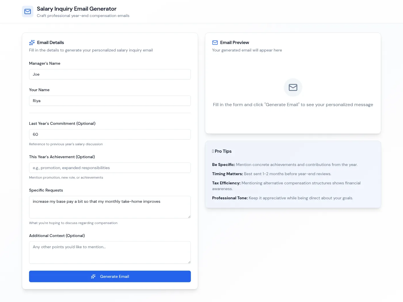Automated Year-End Salary Inquiry Email Generator