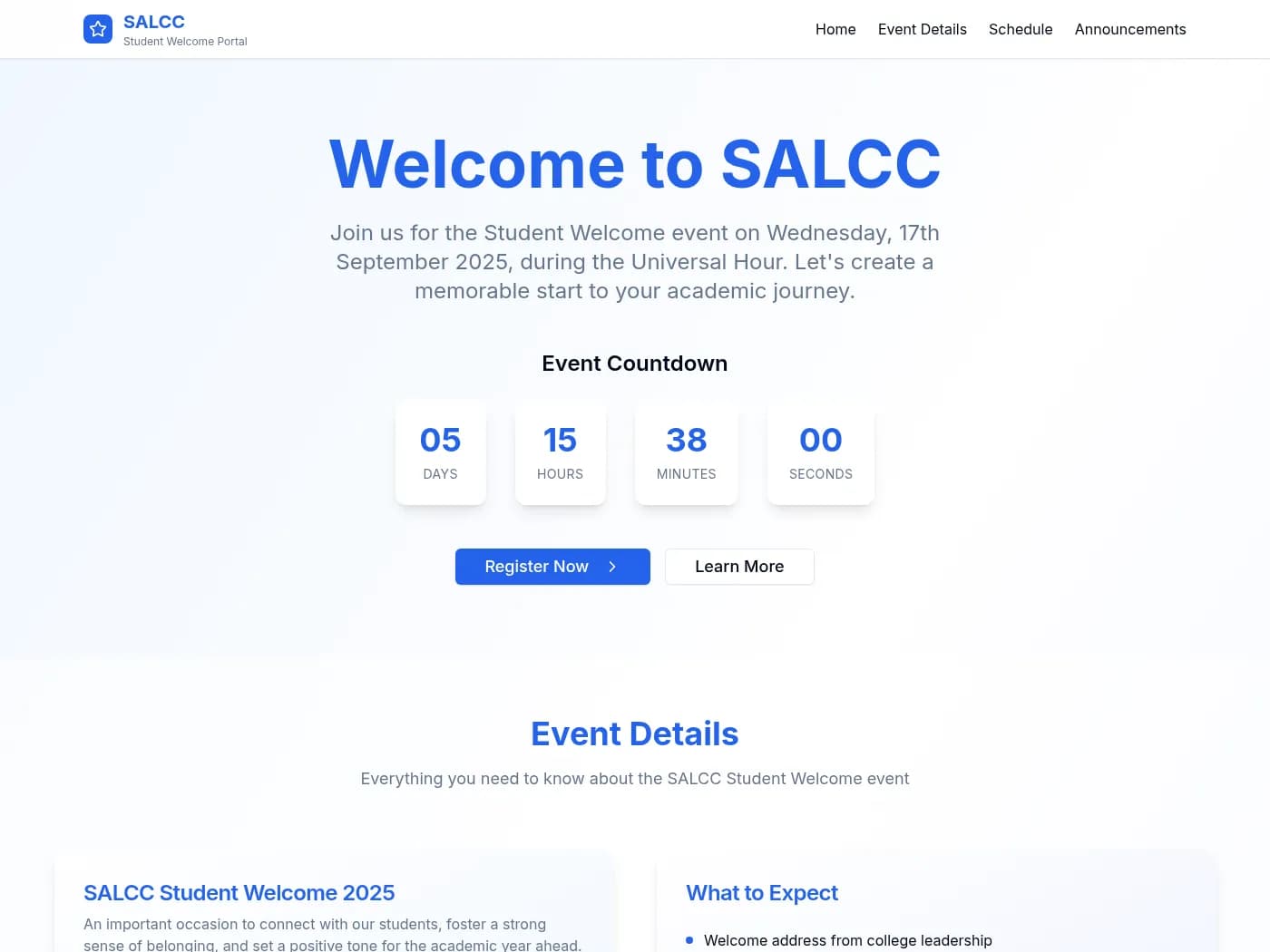 SALCC Student Welcome Engagement Portal