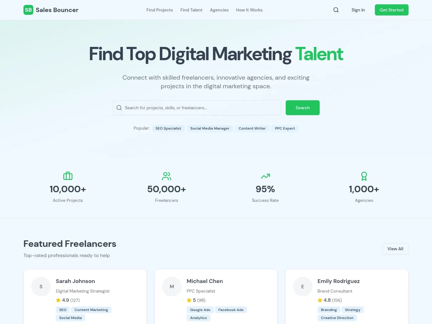 Sales Bouncer – All-in-One Job, Project, and Agency Platform for Digital Marketing Talent