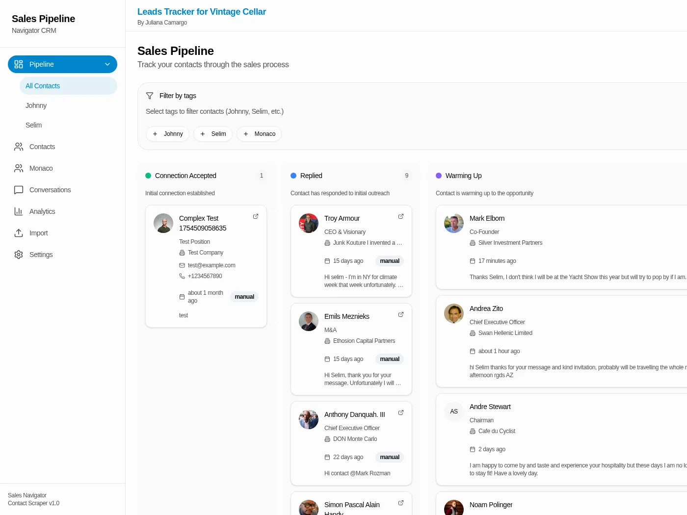 Sales Navigator Tracker for Vintage Cellar (by Juliana Camargo)