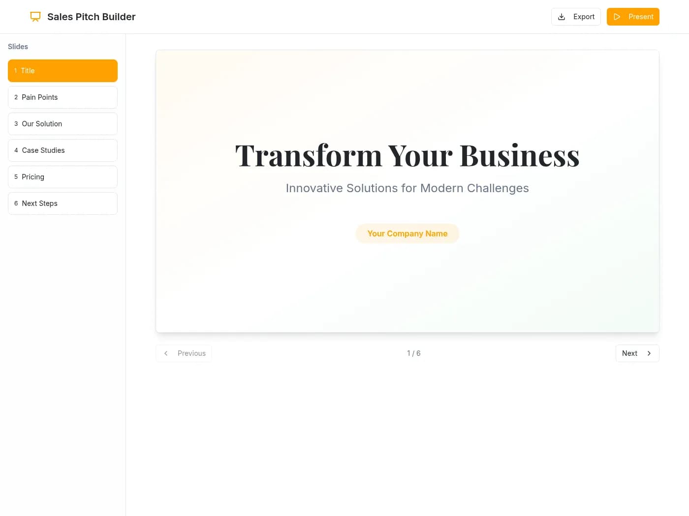 Sales Pitch Presentation Builder