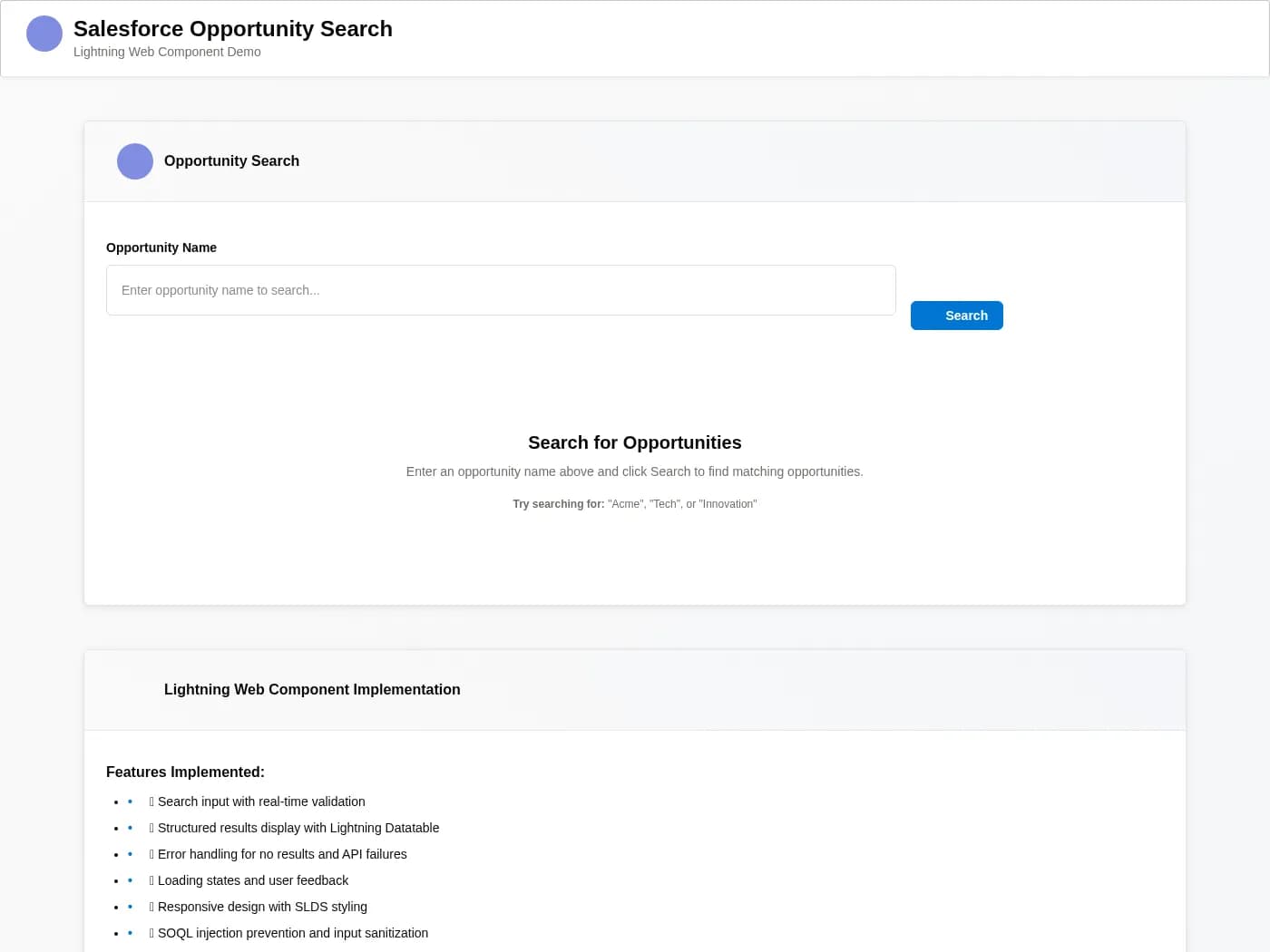 Salesforce Opportunity Search LWC Component