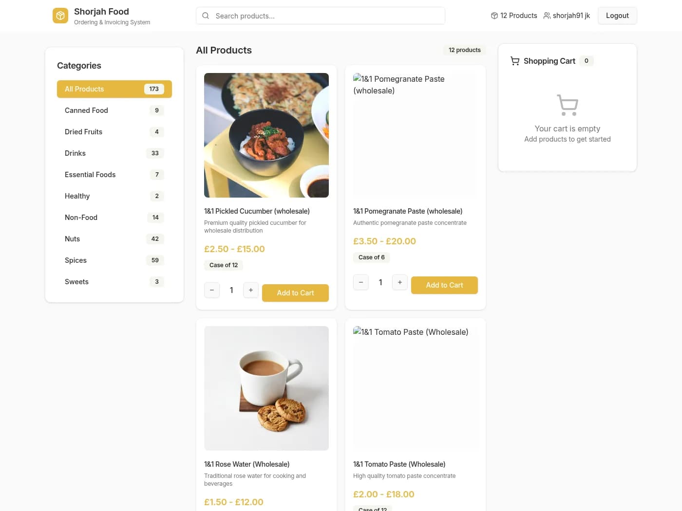 Shorjah Food Salesman Ordering & Invoicing System