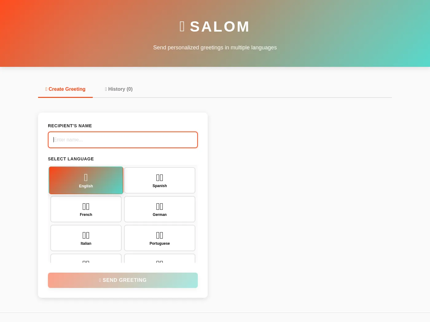 Salom Greeting Web App