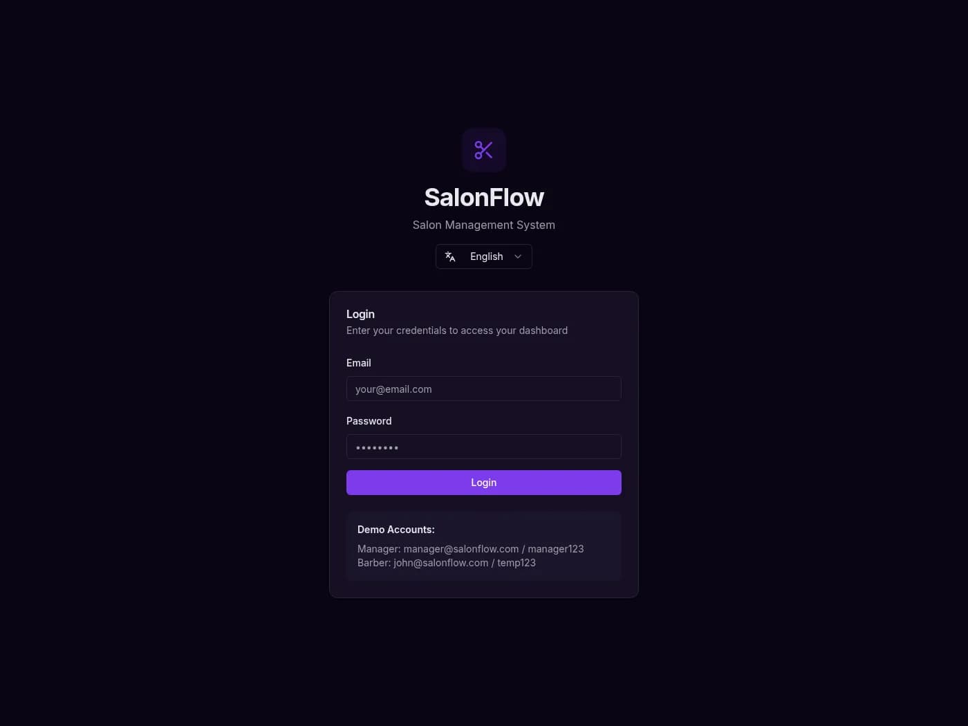 SalonFlow – Dark-Themed Role-Based Salon Management Web Application