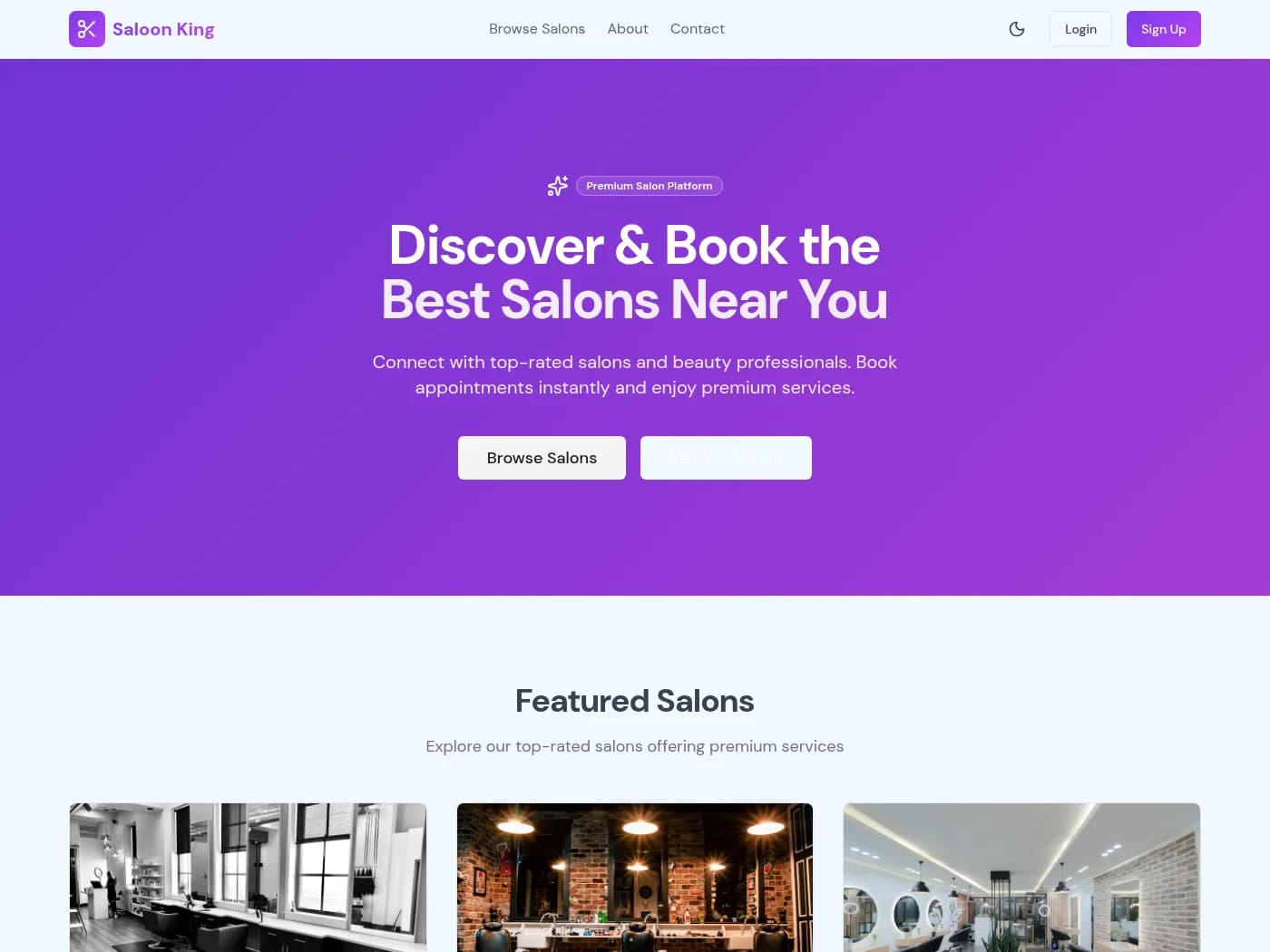 Saloon King - Multi-Salon Booking Platform with Admin and Owner Panels