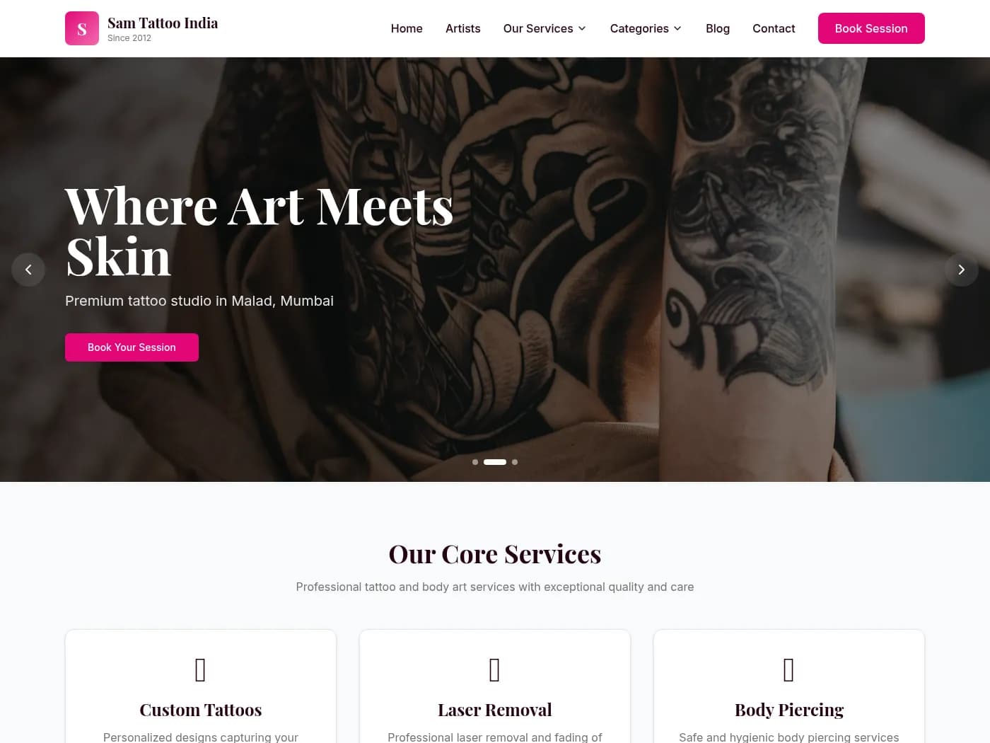 Sam Tattoo India Portfolio & Booking Website
