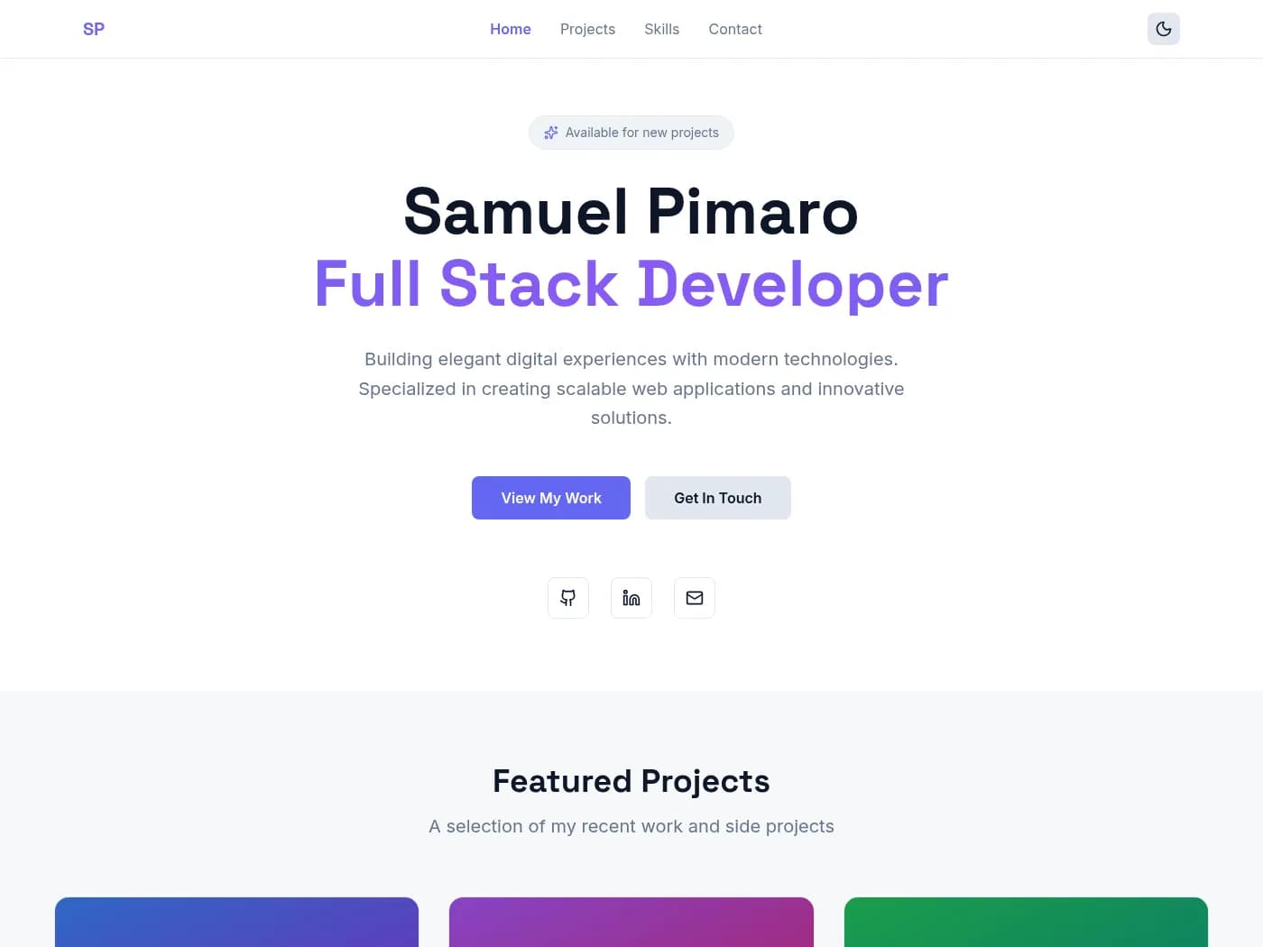 Samuel Pimaro Portfolio – Modern Developer Showcase