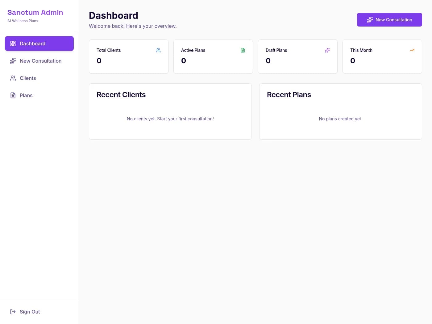 Sanctum Admin – AI-Assisted Wellness Plan Builder for Coaches