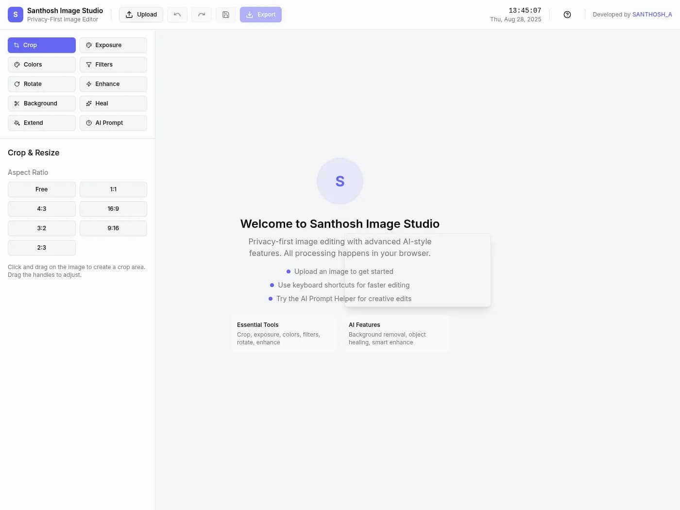Santhosh Image Studio: A Modern, Privacy-Focused In-Browser Image Editor