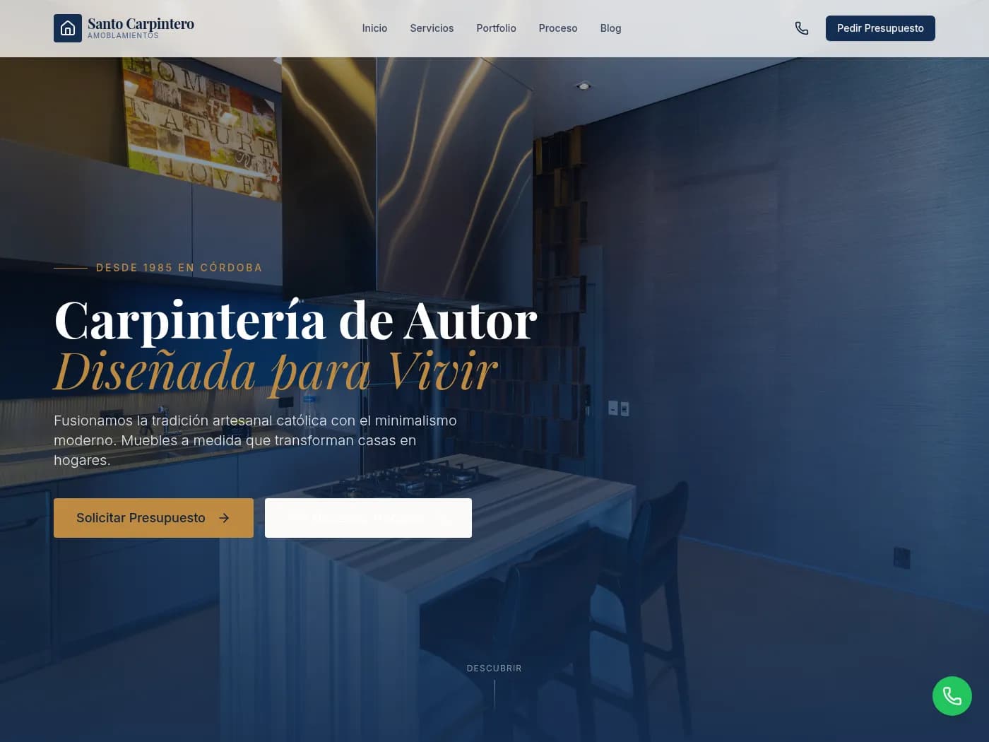 Santo Carpintero Amoblamientos Landing Page – Minimalist Web Experience for Custom Furniture in Córdoba