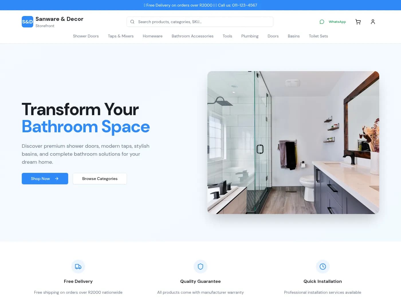 Sanware and Decor Storefront E-commerce Web App