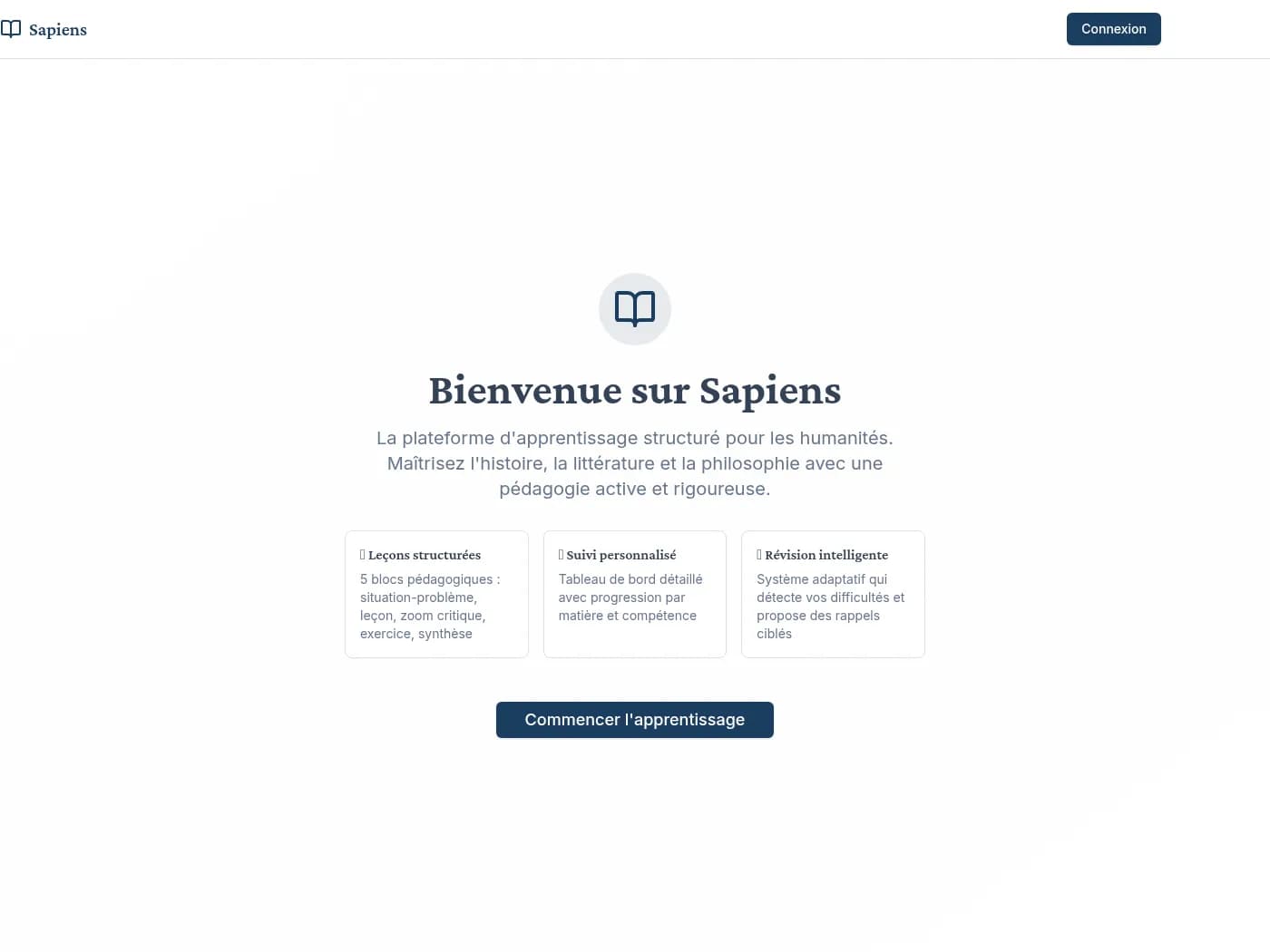 Sapiens: Plateforme EdTech Structurée pour Humanités