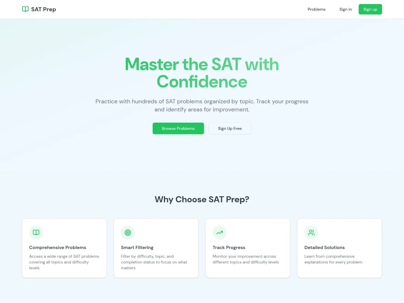 SAT Practice Platform with Leetcode-Style Problem Solving
