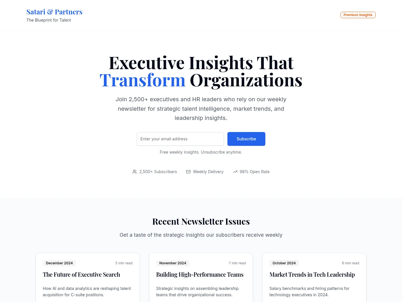 Satari & Partners Newsletter Landing Page