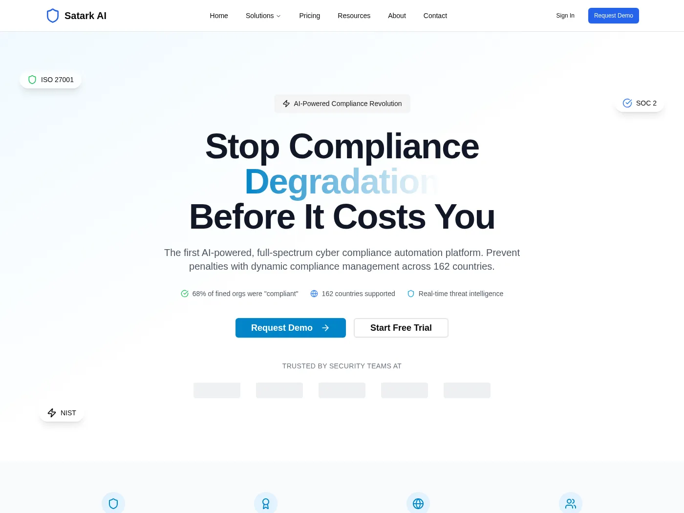 Satark AI Compliance Automation Platform Website