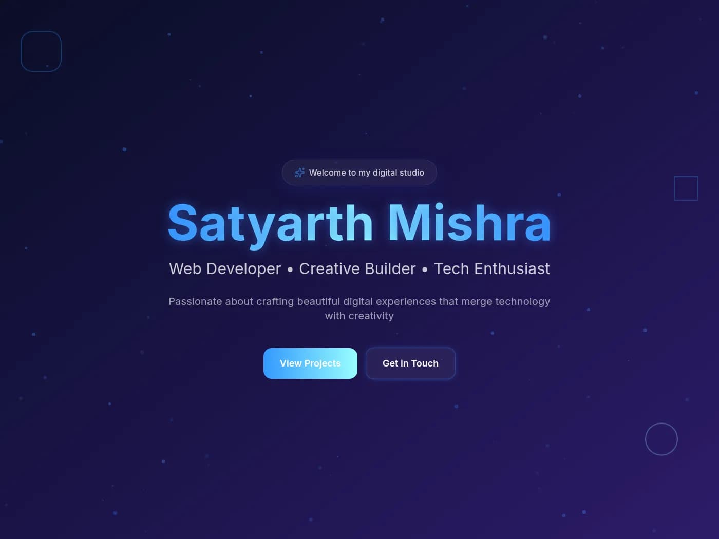 Satyarth Mishra's 3D Glassmorphic Portfolio Studio