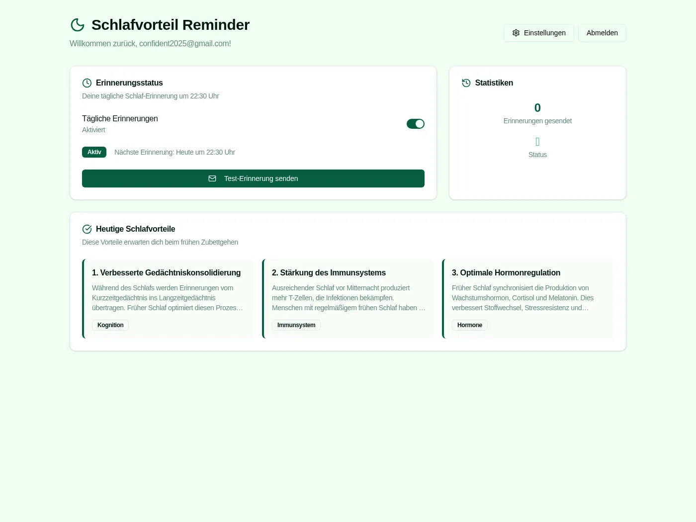 Schlafvorteil Reminder