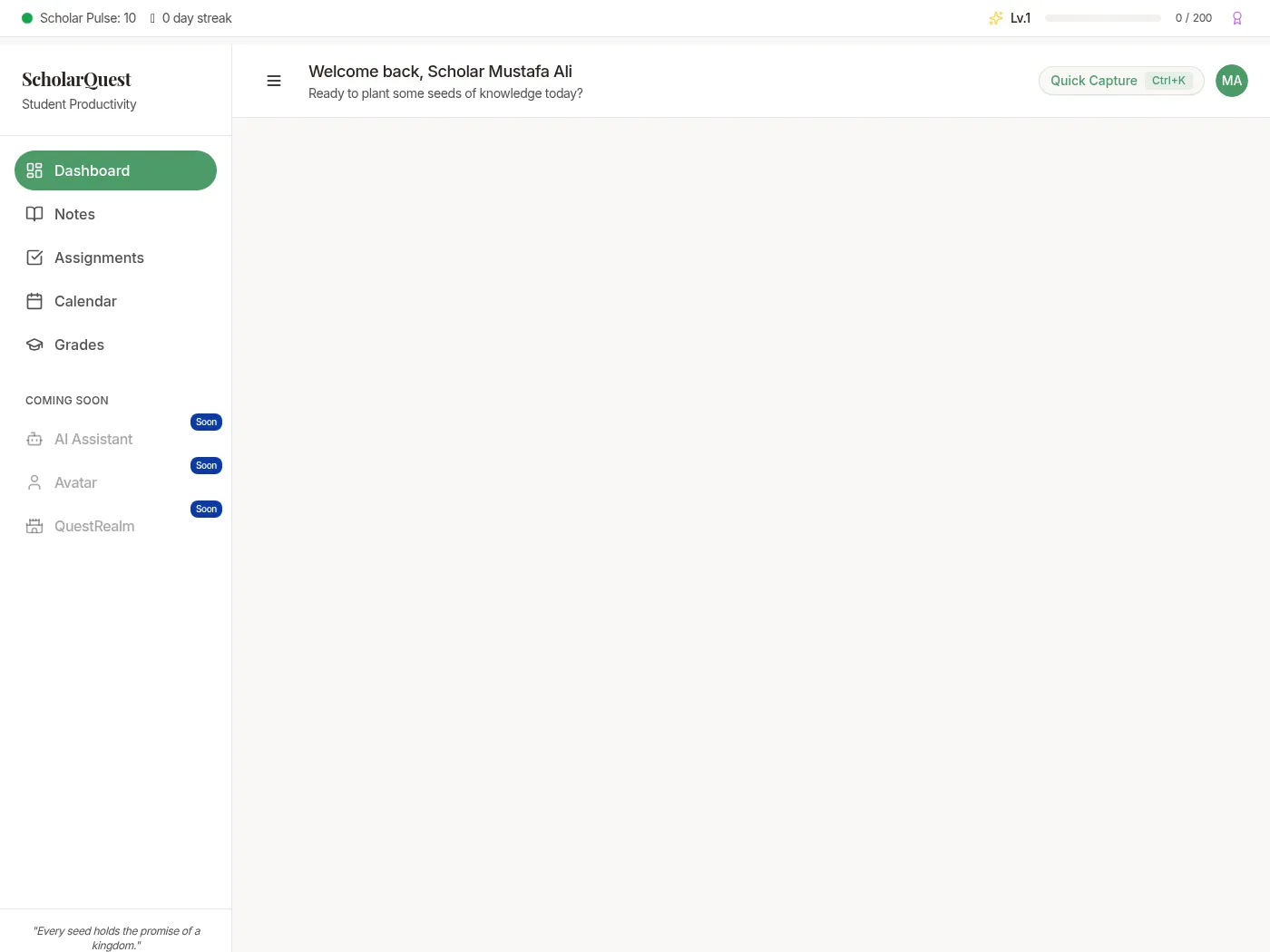 ScholarQuest: The Seedling Productivity App for Students