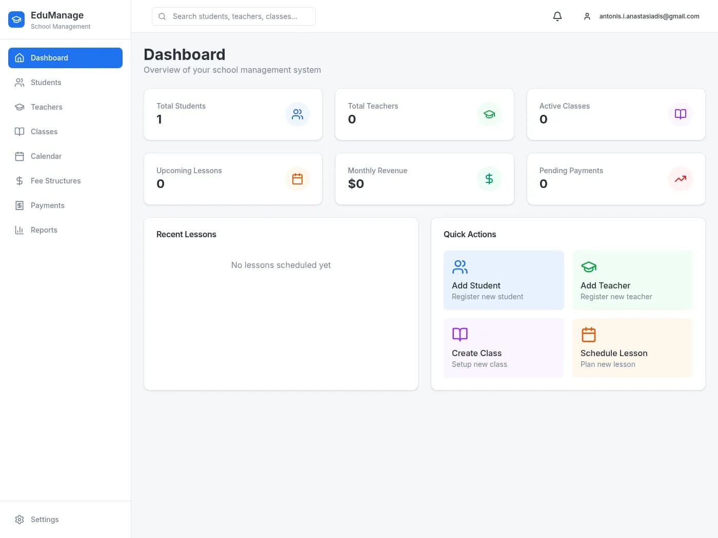 Comprehensive School Management Platform for Classes, Lessons, Fees, and Payments