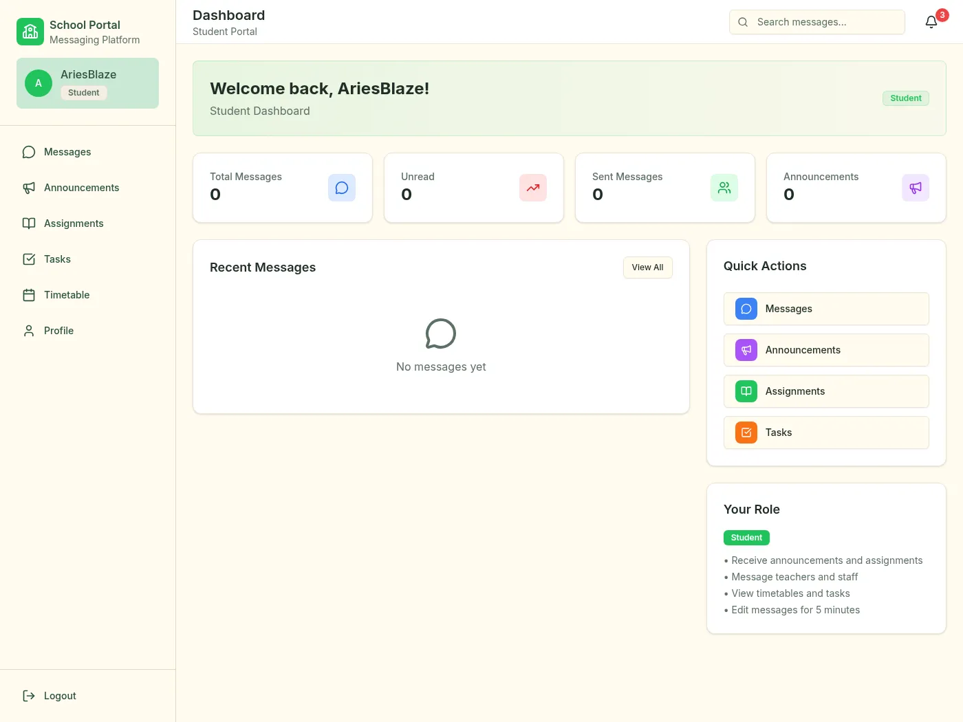 Green & Cream School Portal Messaging Platform