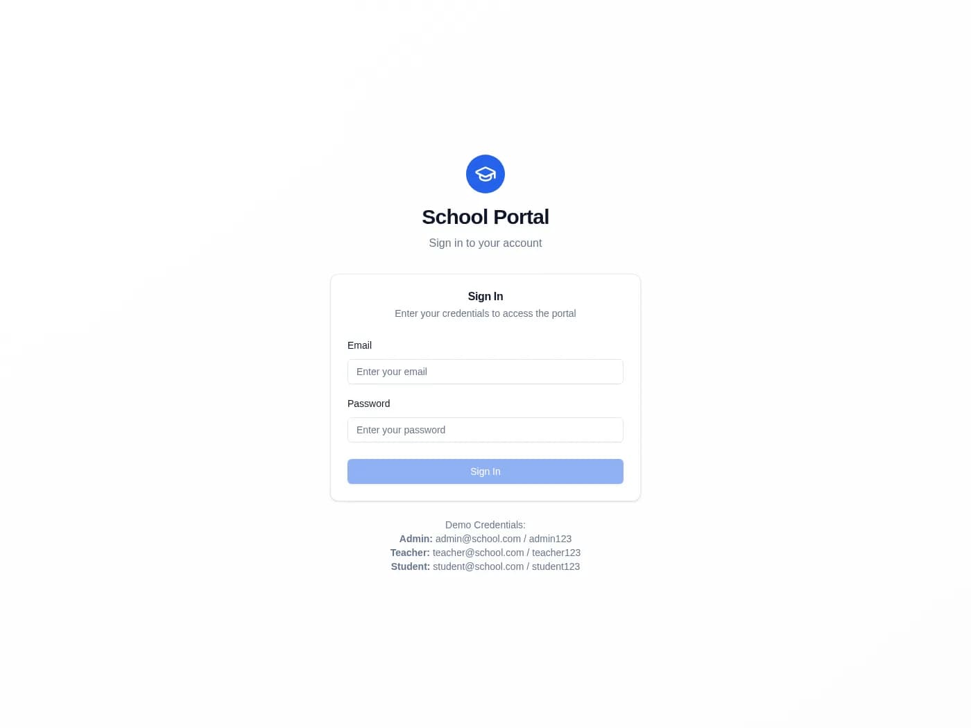Comprehensive School Portal for Students, Teachers, and Admins
