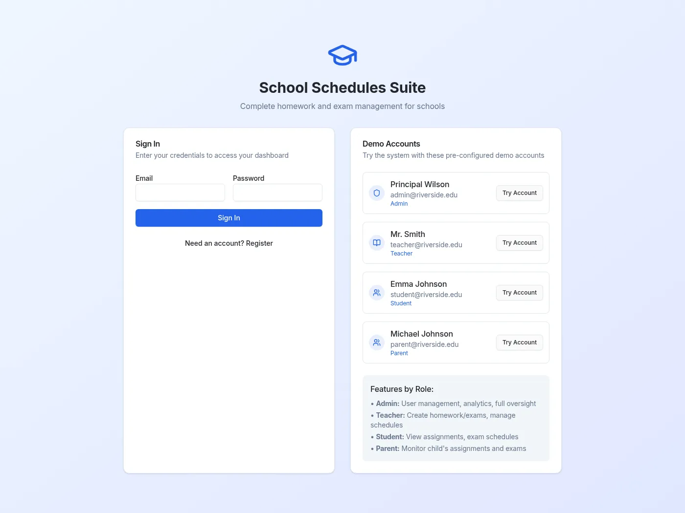 School Schedules Suite: Unified Homework & Exam Management for Schools