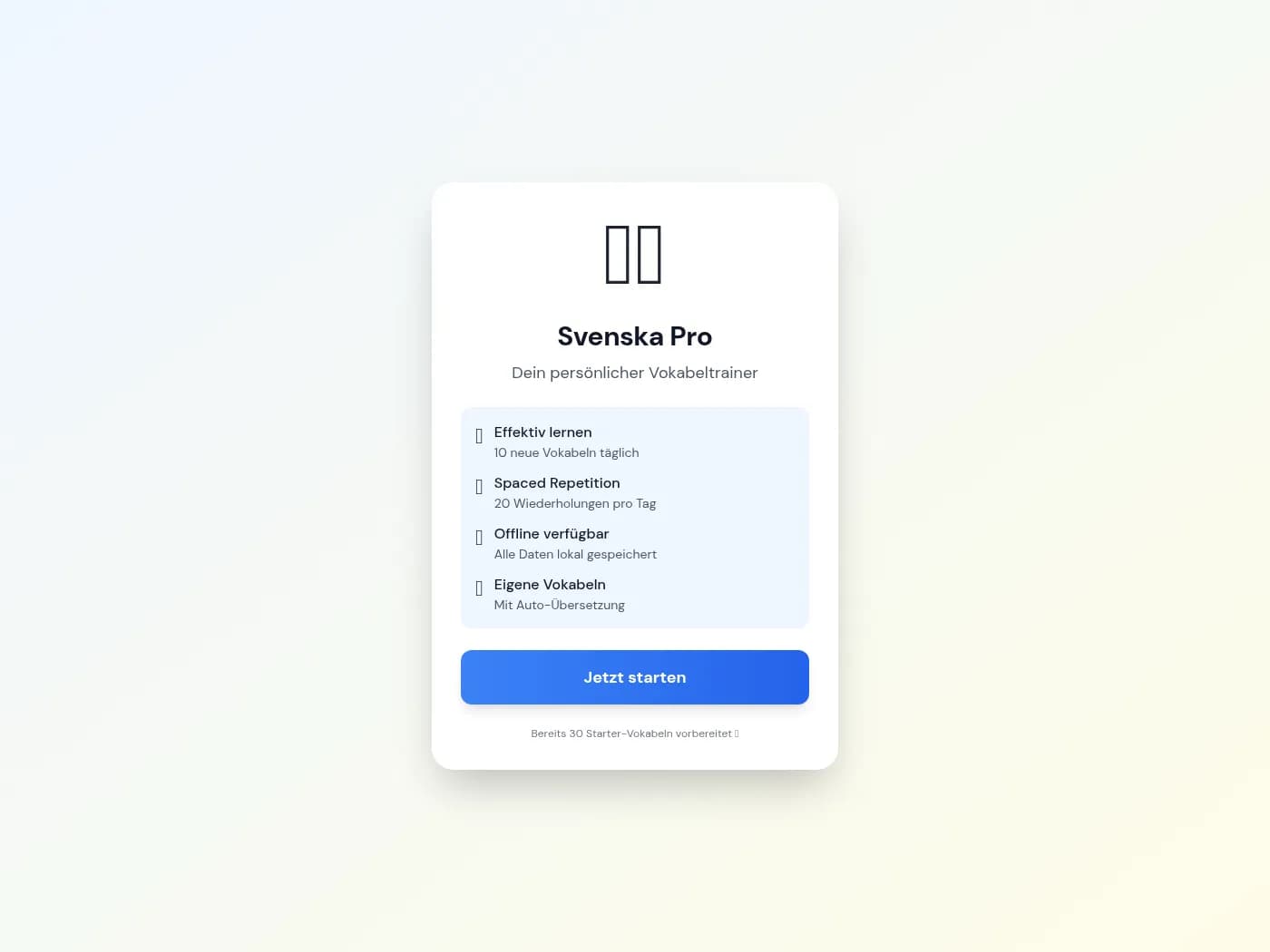 Schwedisch Vokabel Trainer – Personalisiertes Vokabellernsystem im Browser