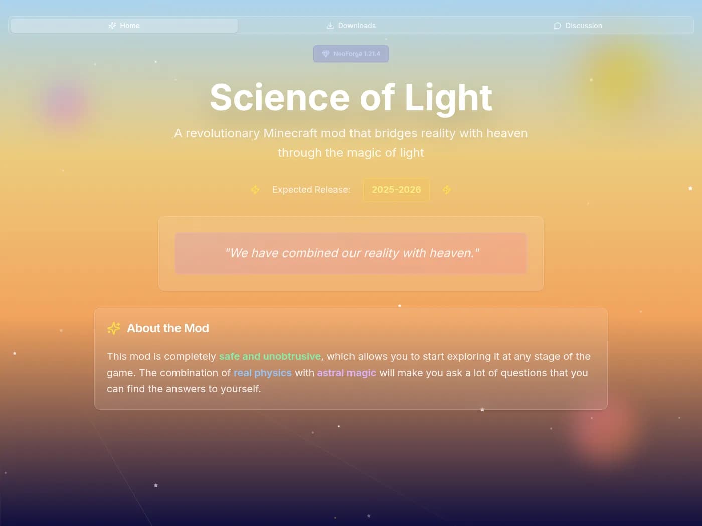 Science of Light Mod Announcement Website