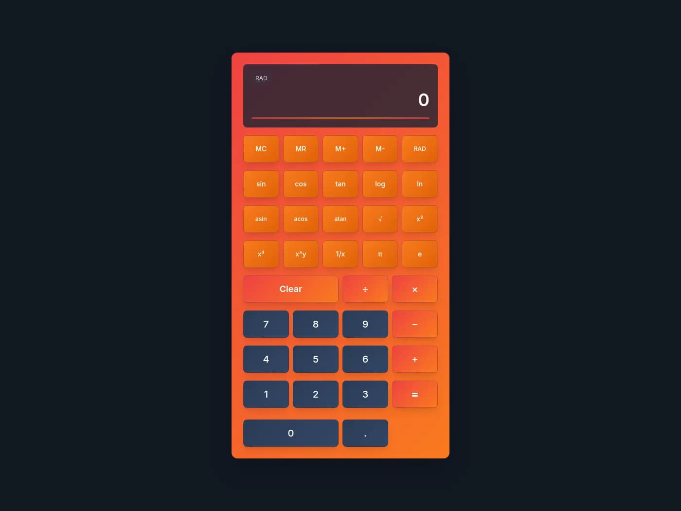 Red & Orange Scientific Calculator with Enhanced Graphics