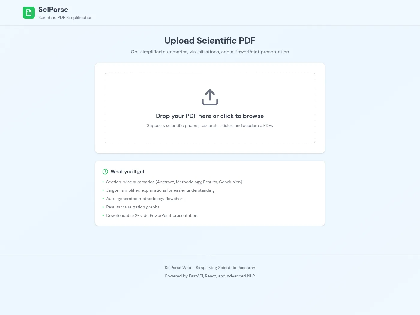 SciParse Web — Scientific PDF Simplification & Visualization Tool