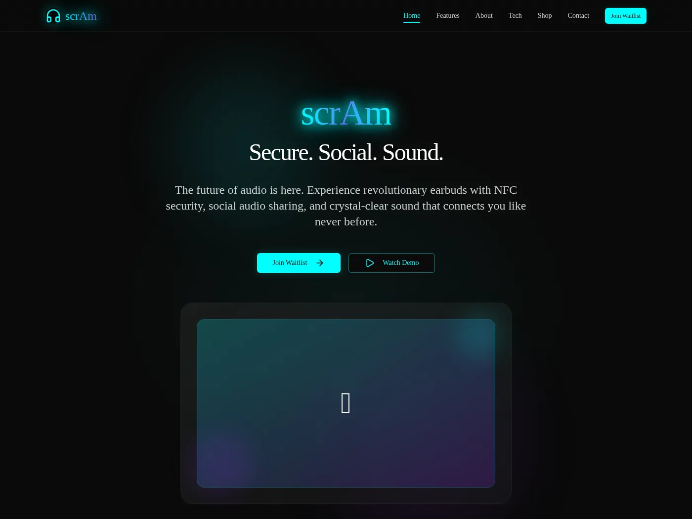 scrAm: Futuristic Earbuds Showcase Website