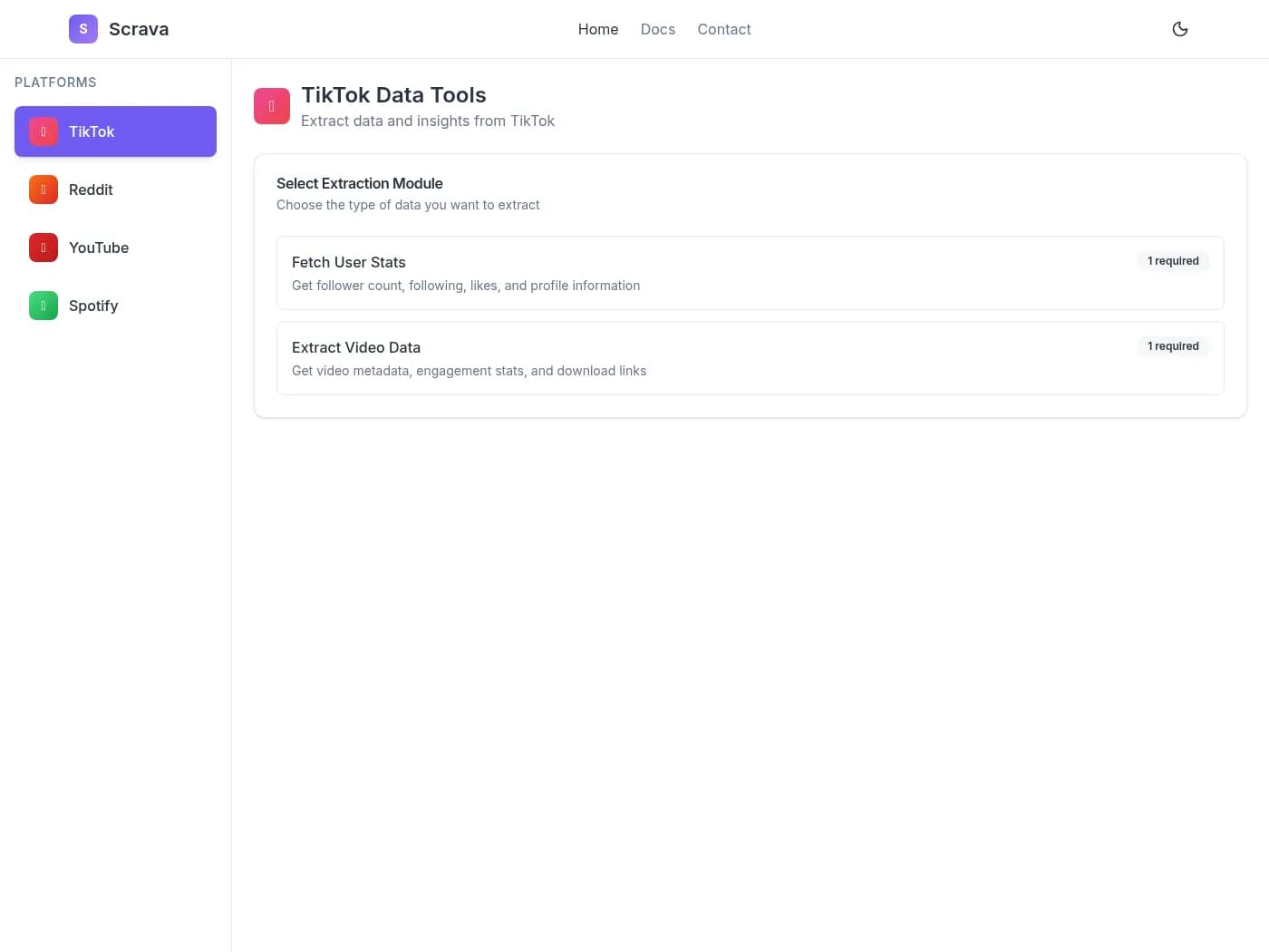 Scrava – Unified Multi-Platform Data Extraction Dashboard